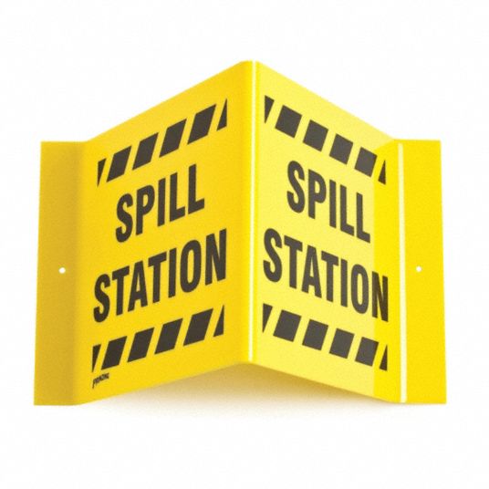 Acrylic, Spill Station Sign, 15" Width, 8" Height, Yellow, With ...