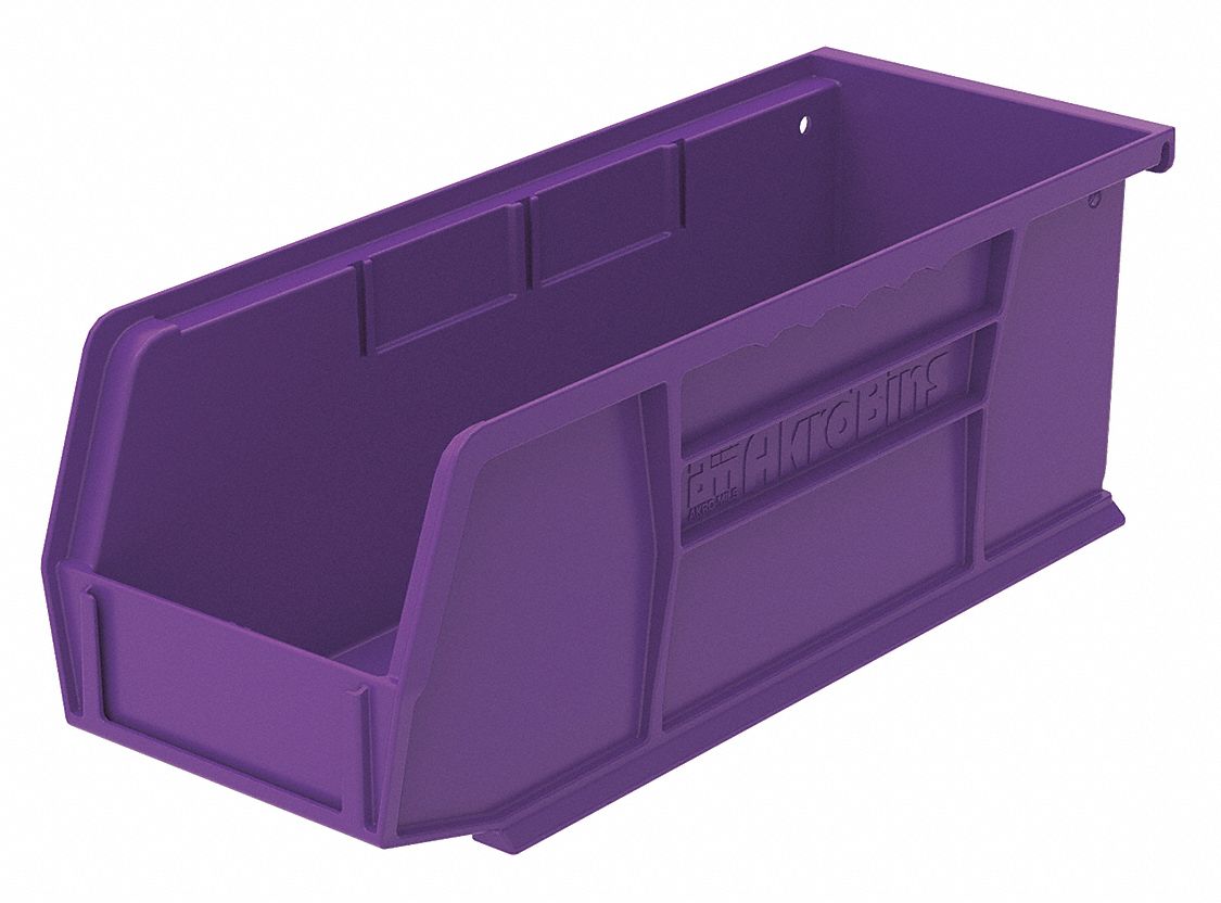 AKRO-MILS Hang and Stack Bin, Purple, 10 7/8 in Outside Length, 4 1/8 ...