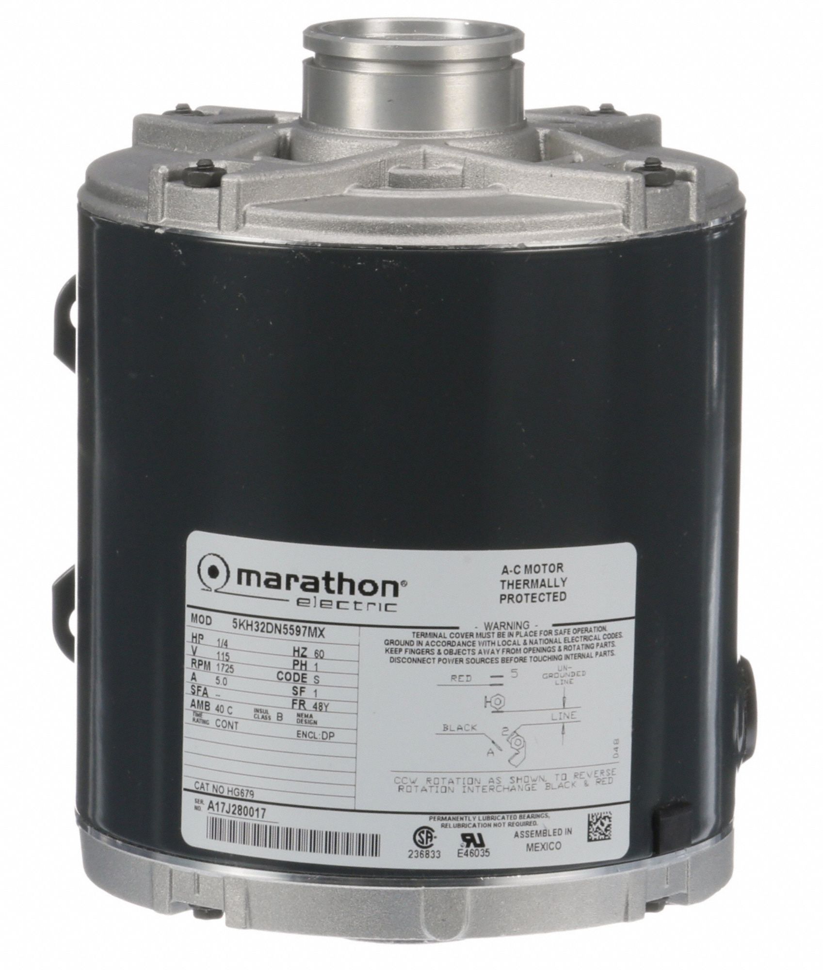 MARATHON MOTORS Carbonator Pump Motor: Rigid Base Mounting, 1/4 HP ...