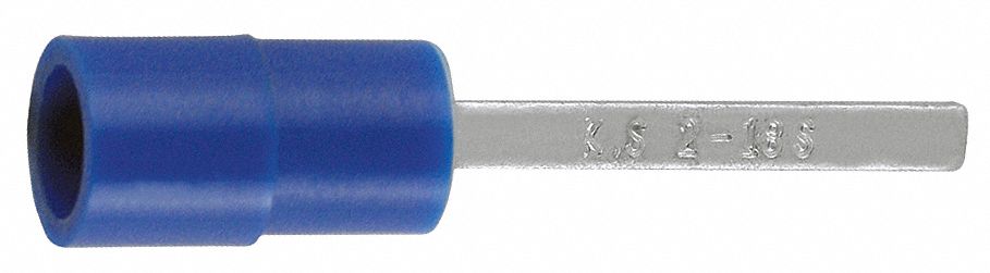 POWER FIRST Pin Terminal, Blue Nylon, Butted Seam, 16 to 14 AWG, 100 PK ...