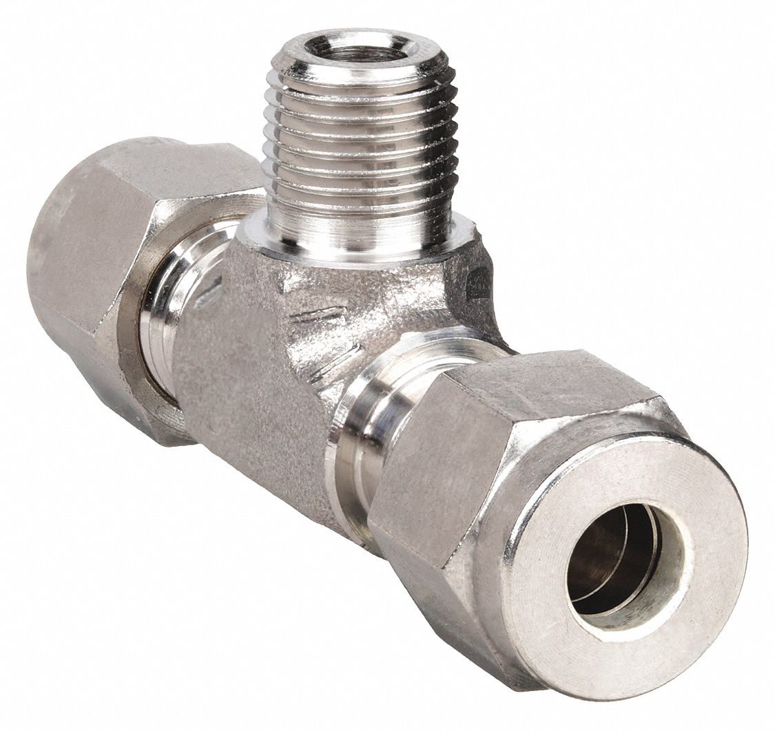 PARKER, 1/4 in OD x 1/4 in OD x 1/8 in Pipe Fitting Size, Stainless ...