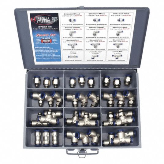 AIGNEP USA, Brass, 36 Pieces, Tube Fitting Kit - 5UPV3|87861-08 - Grainger