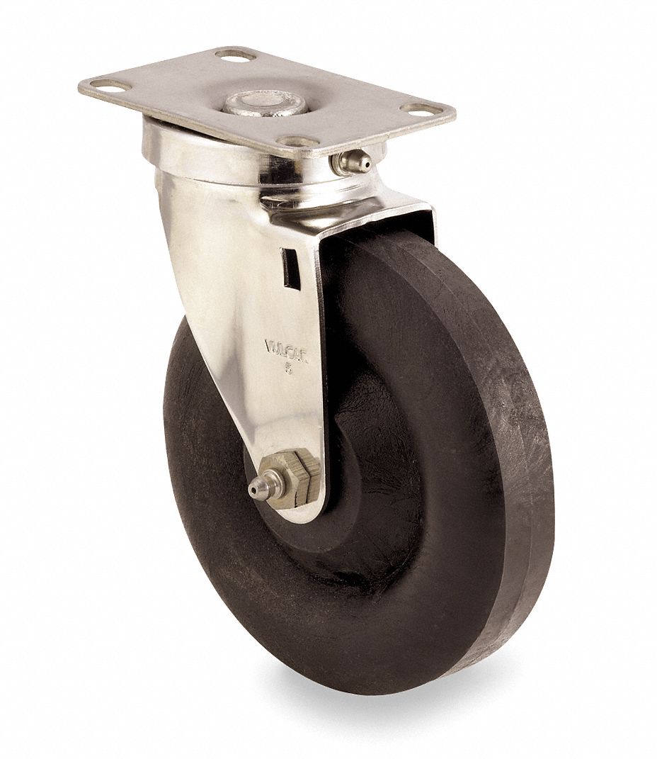 Plate Caster, Swivel, Glass Filled Nylon, 300 lb, 5 in Wheel Dia ...