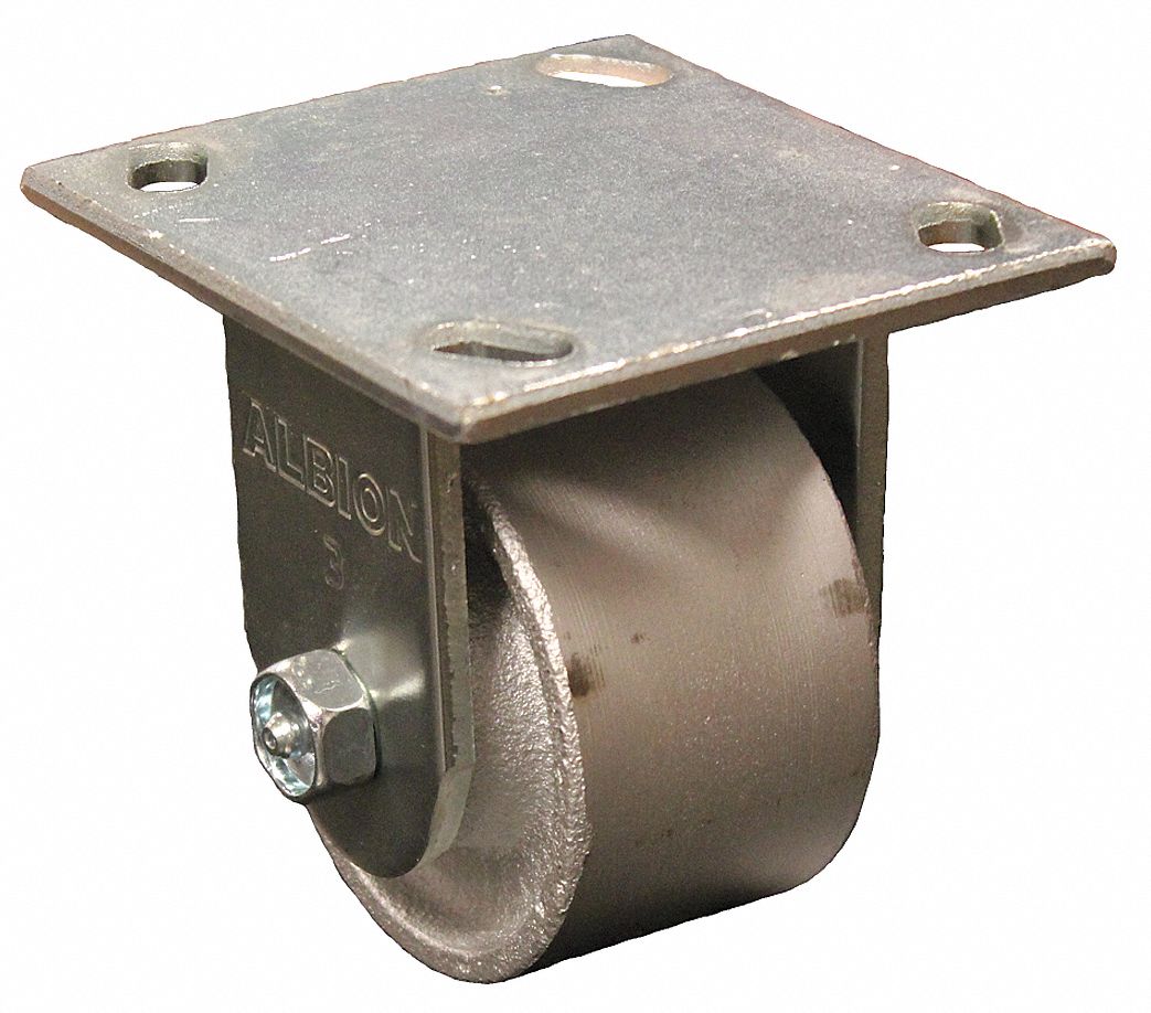 Plate Caster, Rigid, Cast Iron, 700 lb, 3 1/4 in Wheel Dia. - Grainger