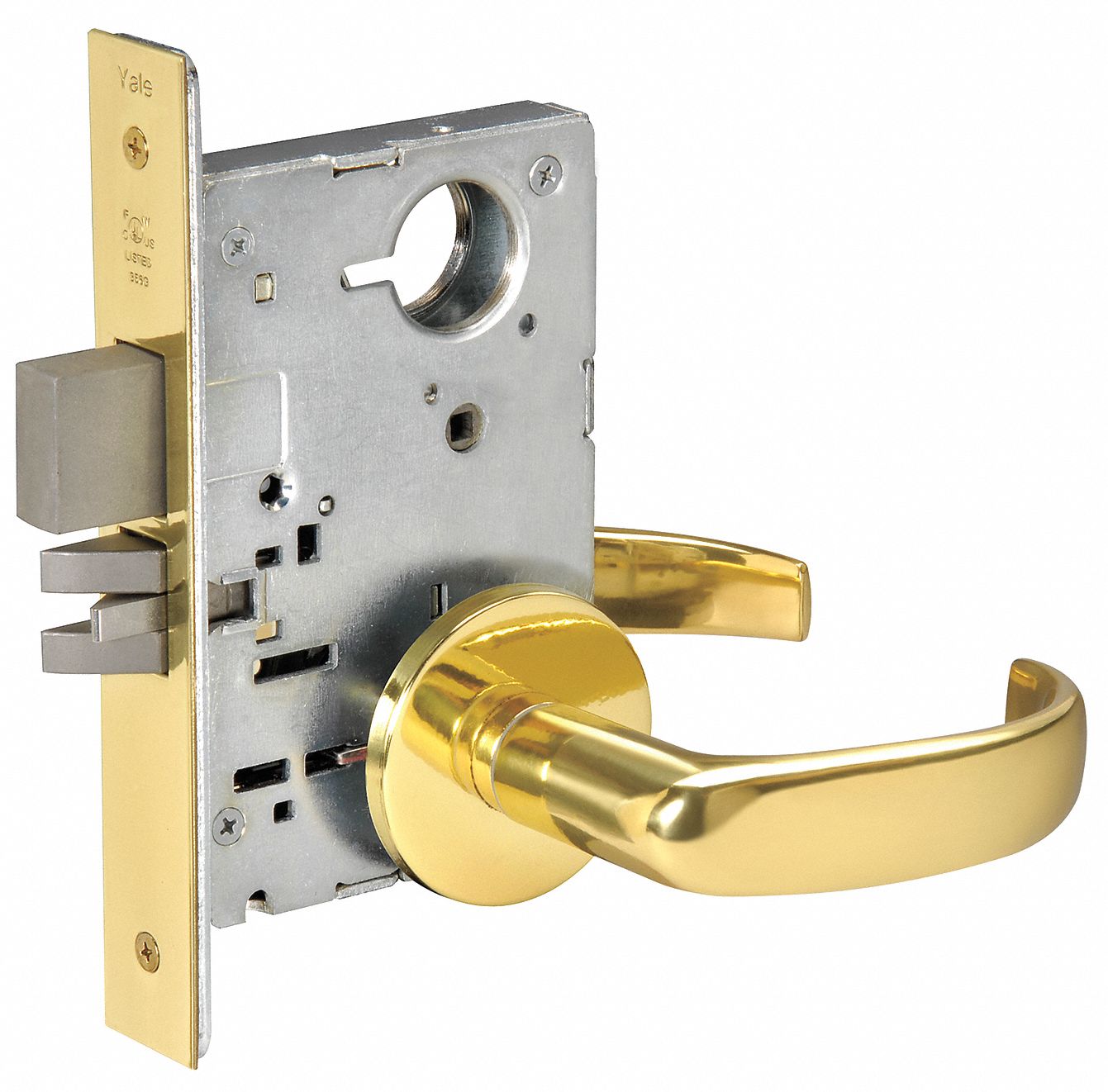 Heavy Duty Mortise Lockset, Mechanical, Not Keyed, Bright Brass, 2 3/4 ...