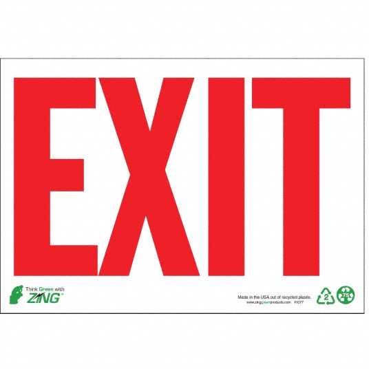 Exit Sign, Plastic, Rectangle, English - Grainger