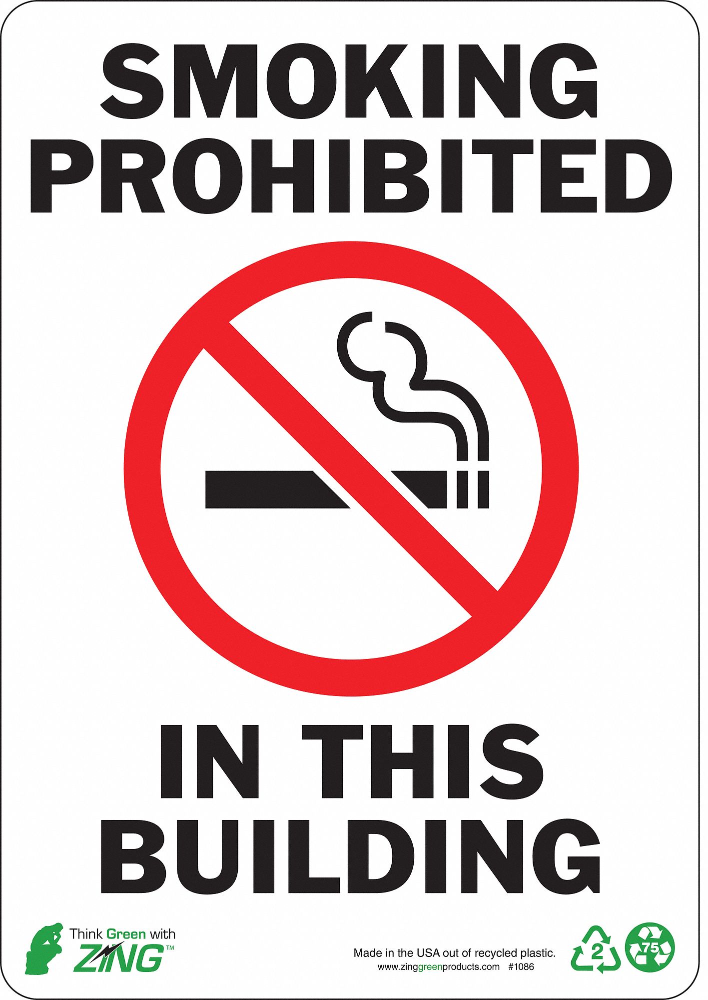 No Smoking Sign, Plastic, Rectangle, English - Grainger