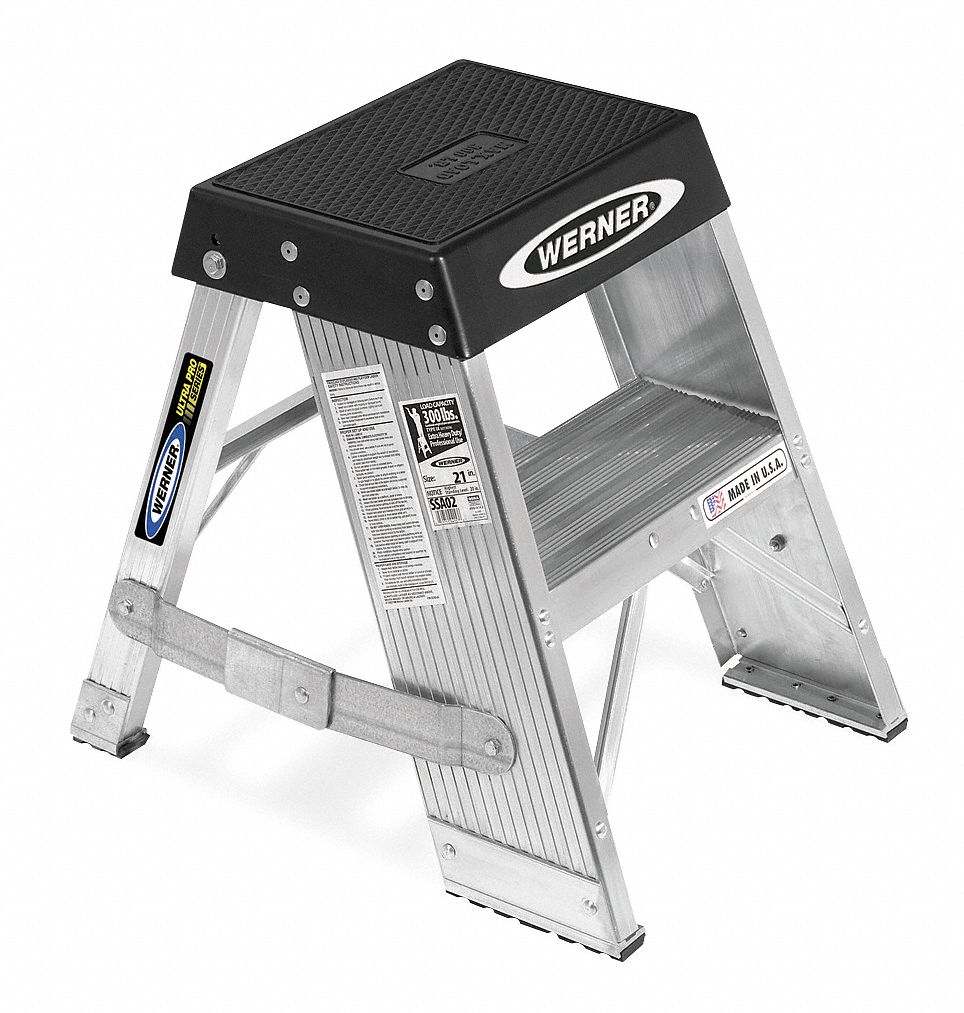 WERNER Aluminum Step Stand, 24 in Overall Height, 375 lb Load Capacity ...