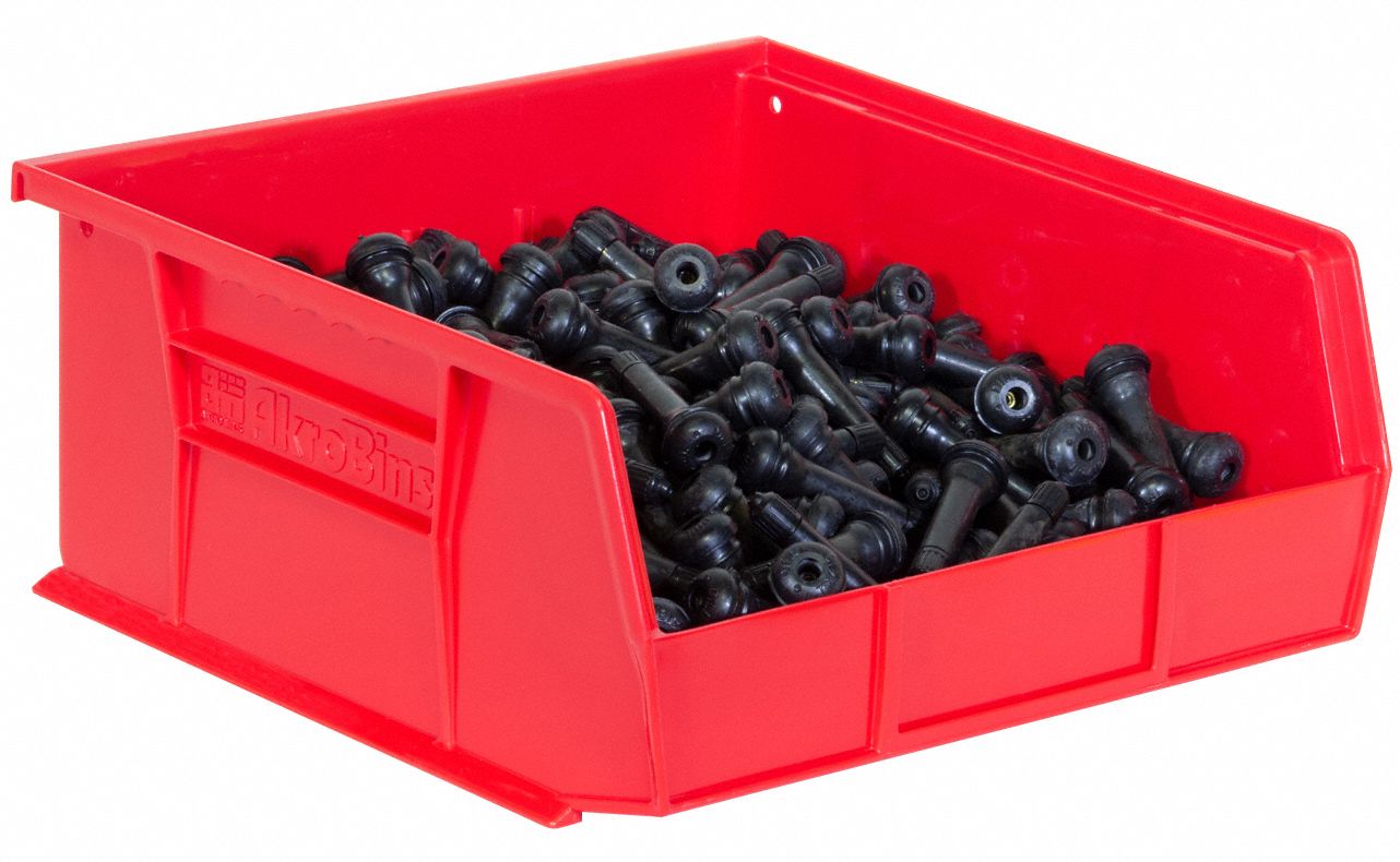 AKRO-MILS Hang and Stack Bin: 11 in x 10 7/8 in x 5 in, Red, Label ...