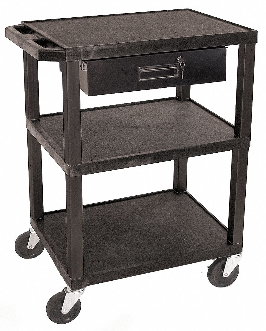 Flat Handle Utility Cart, 300 lb Load Capacity, Number of Shelves 3, 24 ...