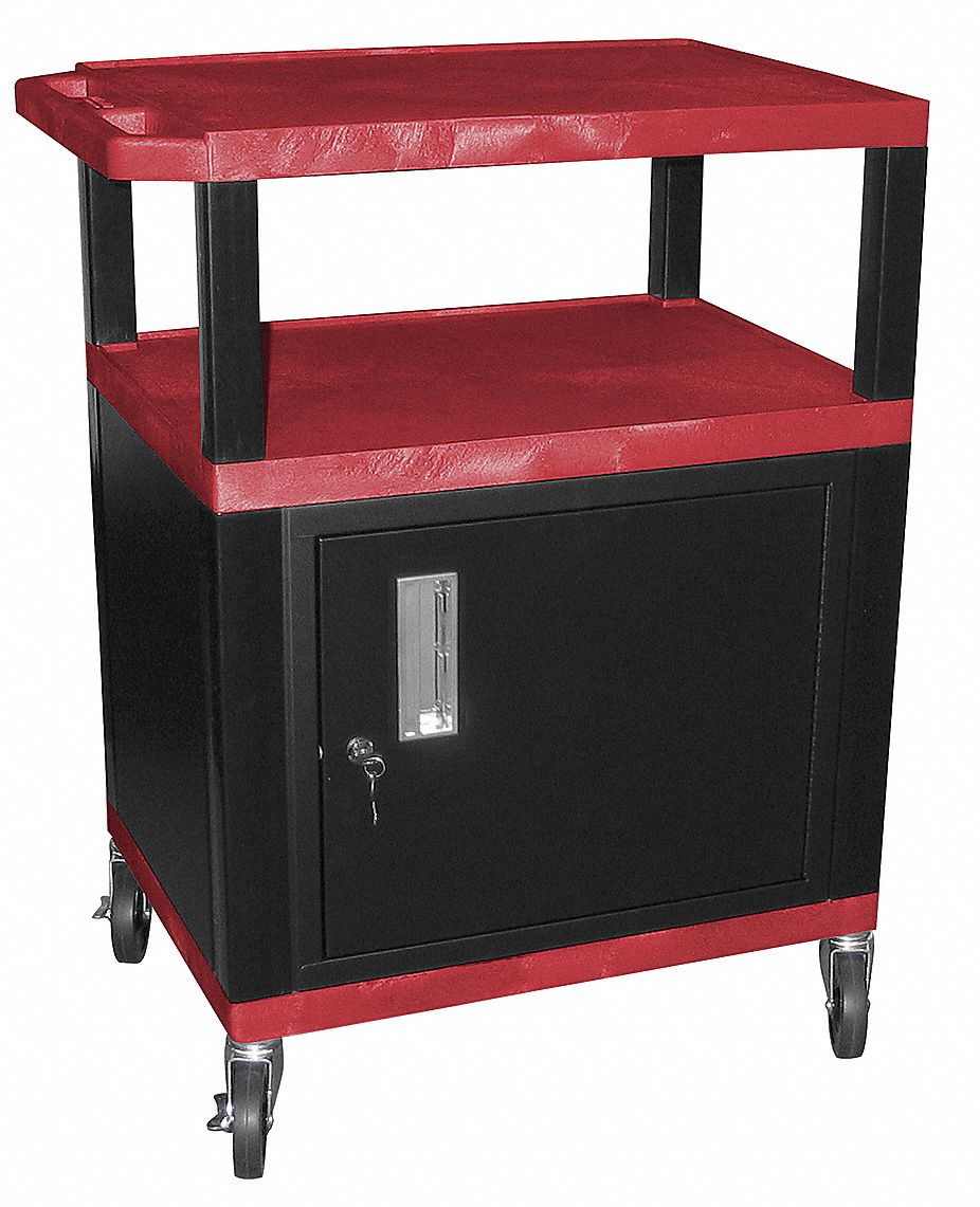 24 in x 18 in, Plastic, AV Cart with Plastic Shelves & Steel Storage ...