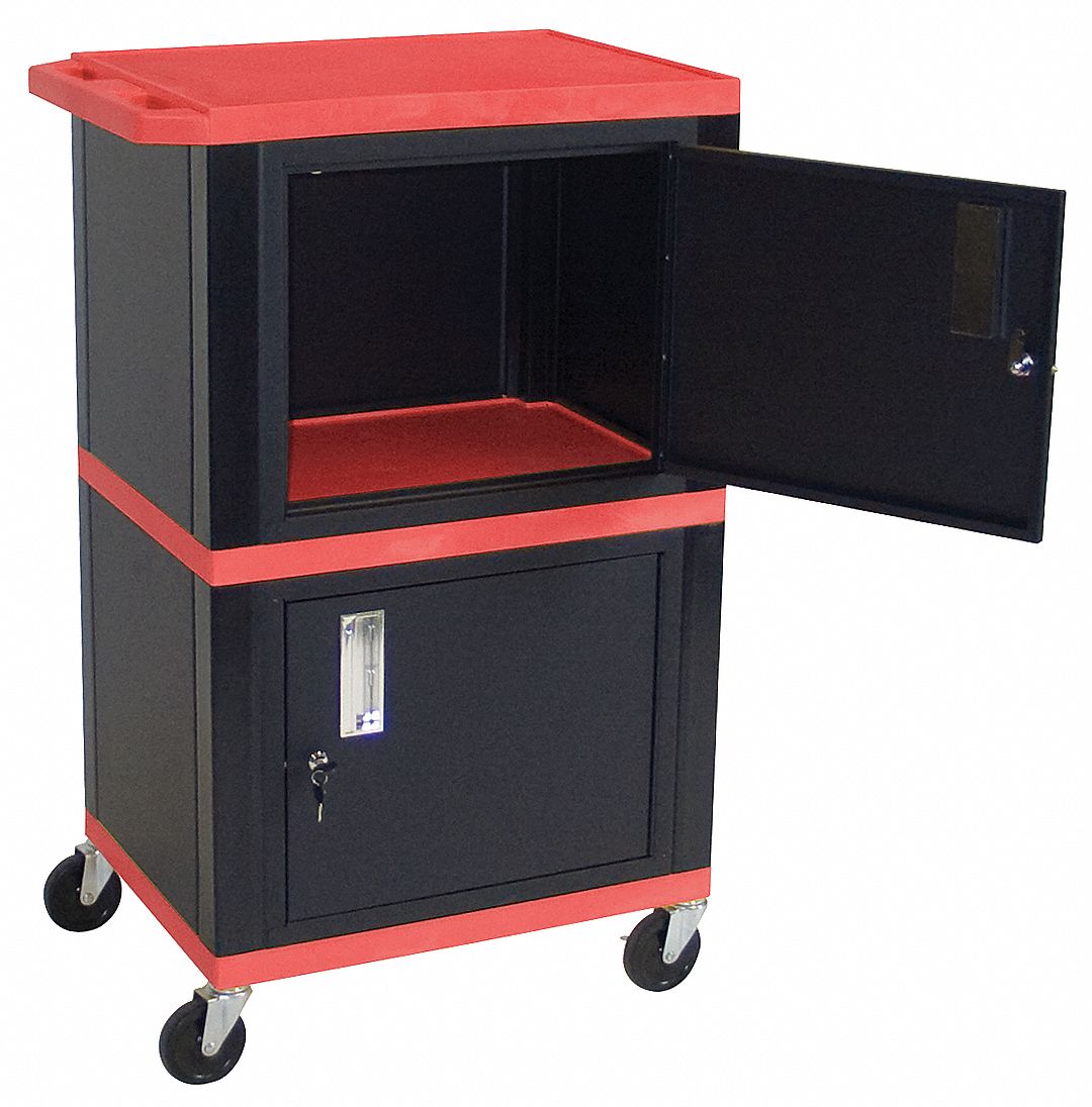 24 in x 18 in, Plastic, AV Cart with Plastic Shelves & Steel Storage ...