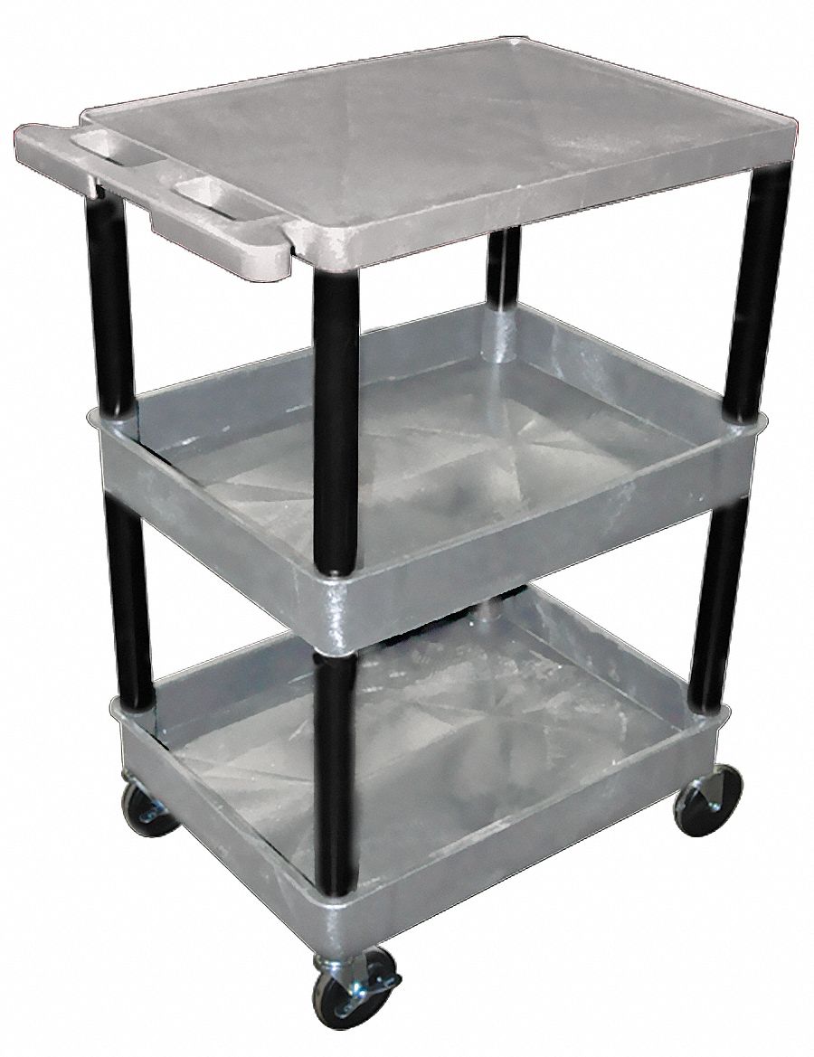 Flat Handle Utility Cart, 300 lb Load Capacity, Number of Shelves 3, 24 ...