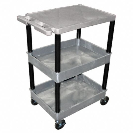 Flat Handle Utility Cart, 300 lb Load Capacity, Number of Shelves 3, 24 ...