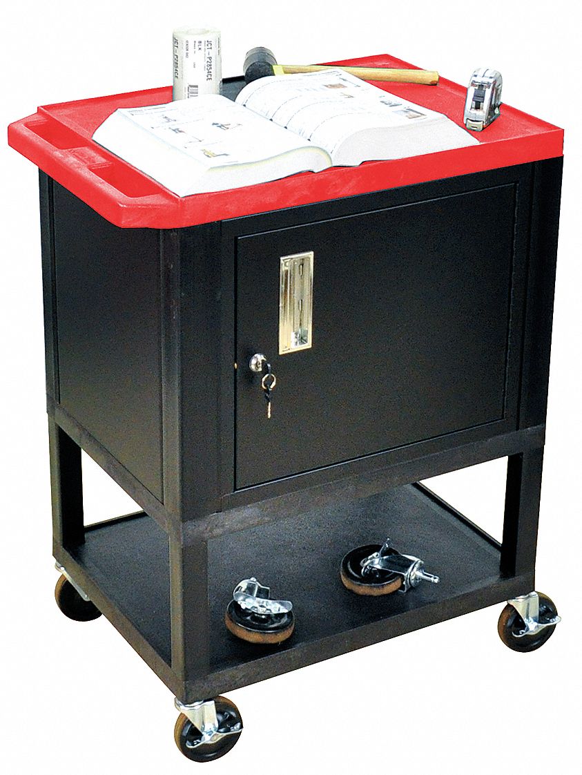 24 in x 18 in, Plastic, AV Cart with Plastic Shelves & Steel Storage ...