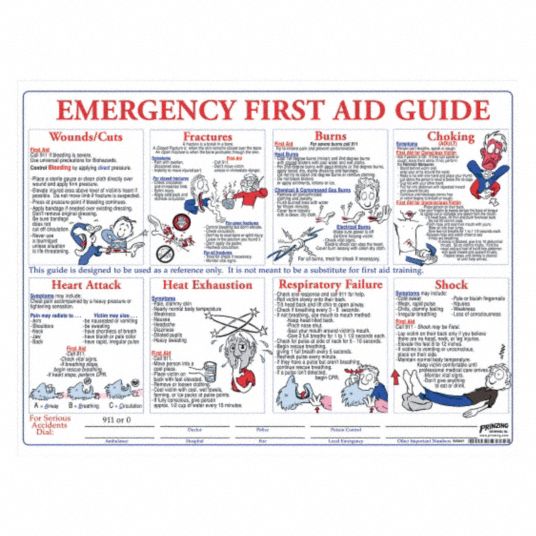 18 in x 24 in Nominal Sign Size, Clear Film Laminate, First Aid Poster ...