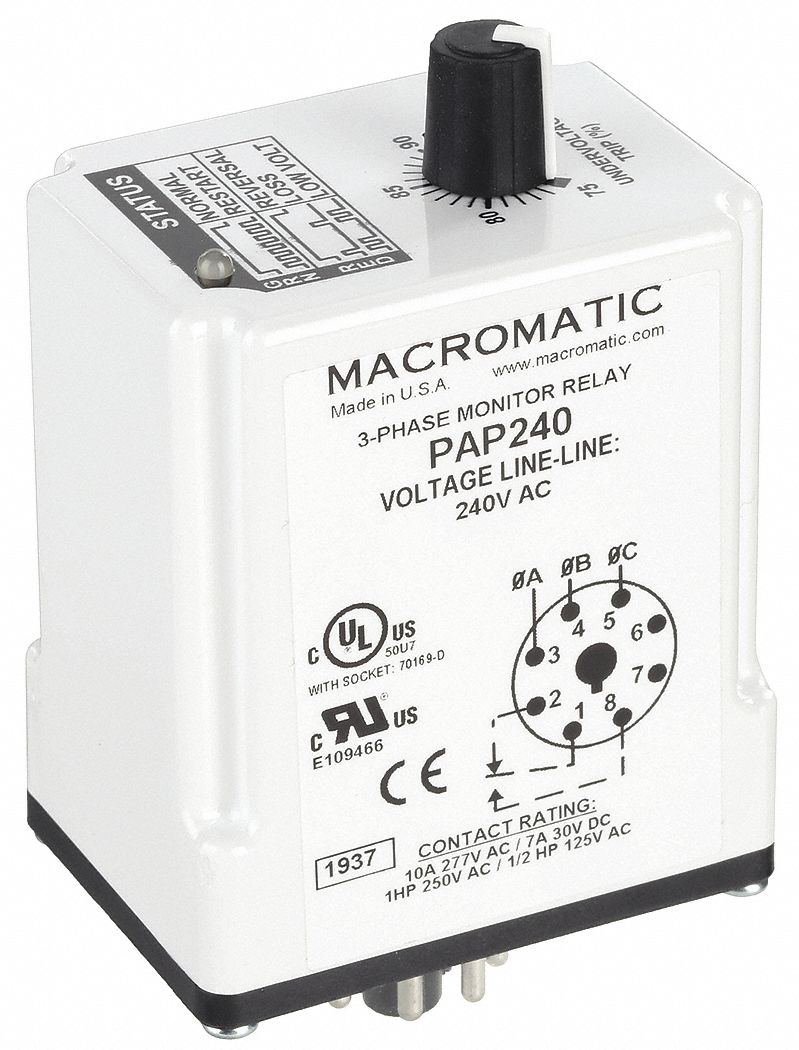 MACROMATIC, Socket Mounted, 10 A Current Rating, Phase Monitor Relay ... MACROMATIC, Socket Mounted, 10 A Current Rating, Phase Monitor Relay ...