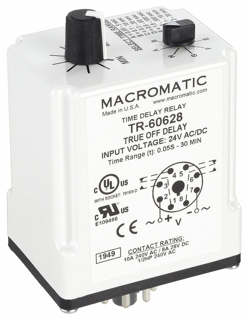 MACROMATIC, Socket Mounted, 24V AC/DC, Single Function Time Delay Relay ...