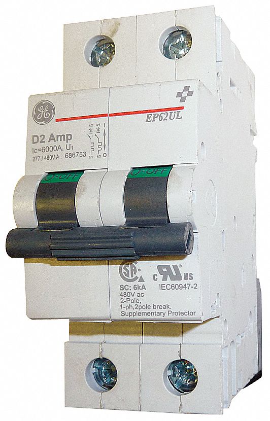 ABB Mini Circuit Breaker, 2 P, 2A, 480Y/277VAC - 5WMV5|ST202M-D2 - Grainger