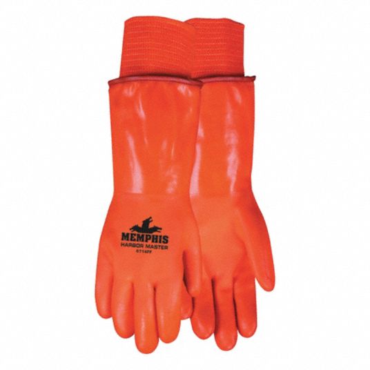 MCR SAFETY Coated Gloves: PVC Coating, Knit Cuff, L Glove Size, Orange ...