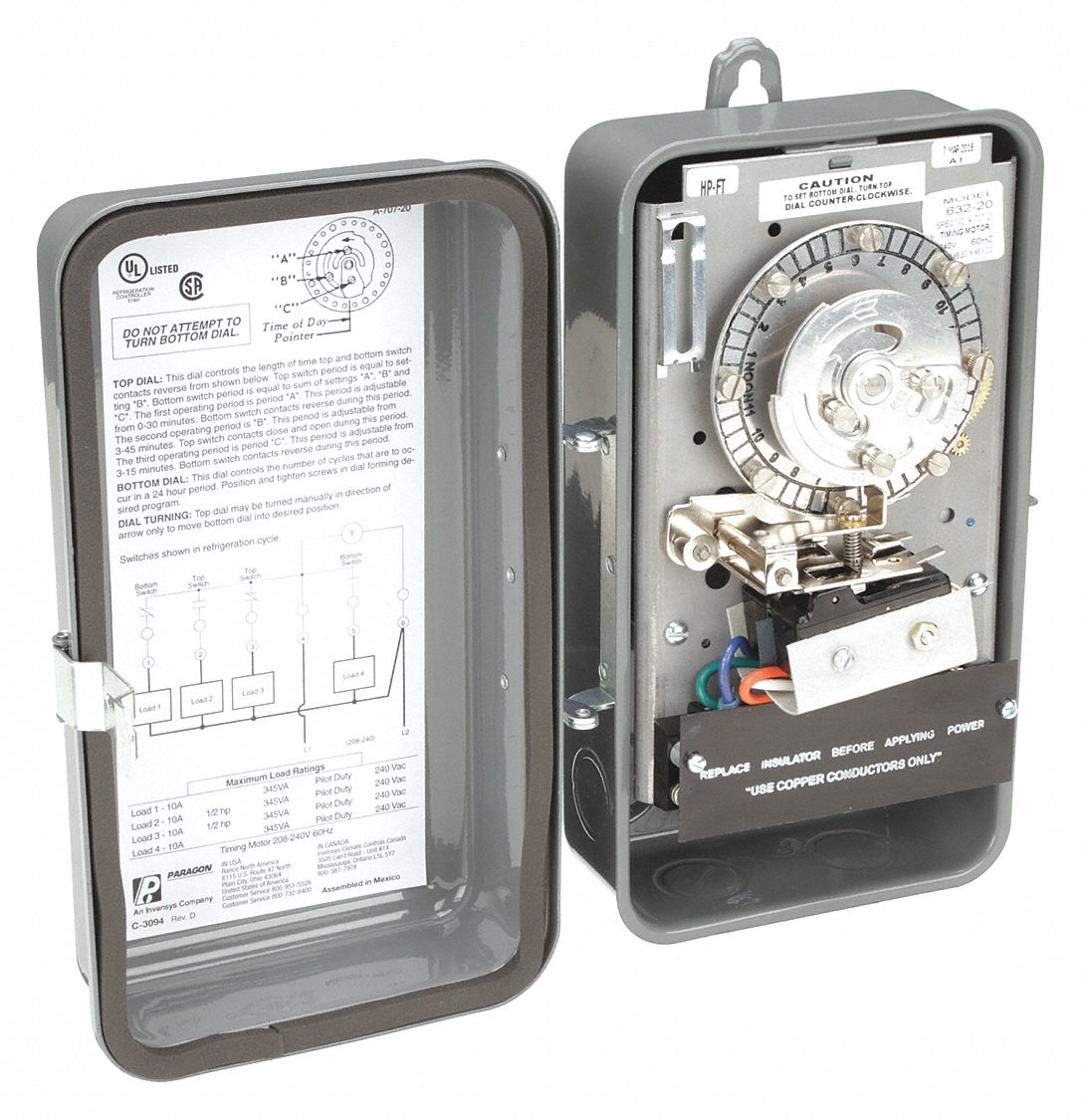 PARAGON, 2NO/2NC, 10 A Current Rating, Defrost Control Timer - 5X451 ...