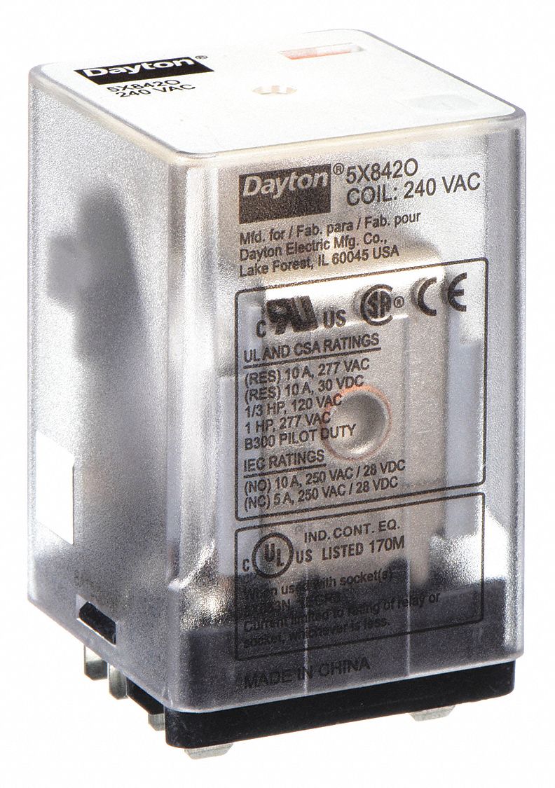 DAYTON, Socket Mounted, 10 A Current Rating, General Purpose Relay ...
