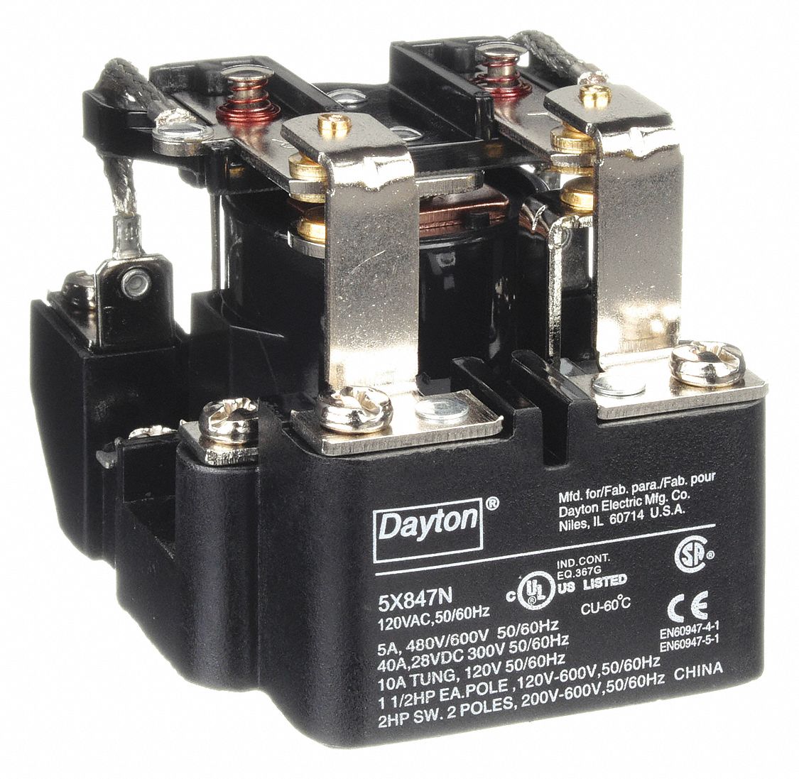 DAYTON, Surface Mounted, 120V AC, Open Power Relay - 5X847|5X847 - Grainger