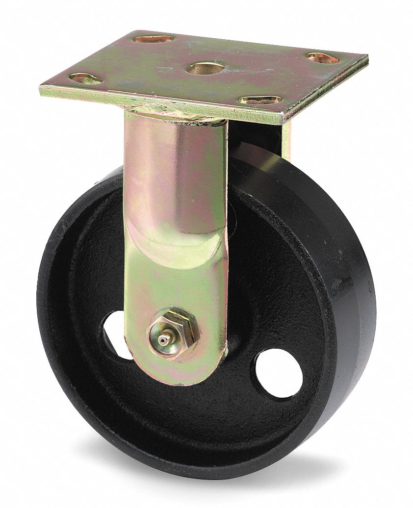 Plate Caster, Rigid, Cast Iron, 1000 lb, 5 in Wheel Dia. - Grainger