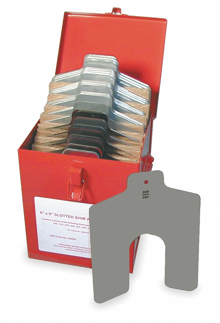 Stainless Steel Slotted Shim with Tab Assortment, 52 Pcs., Trade Size ...