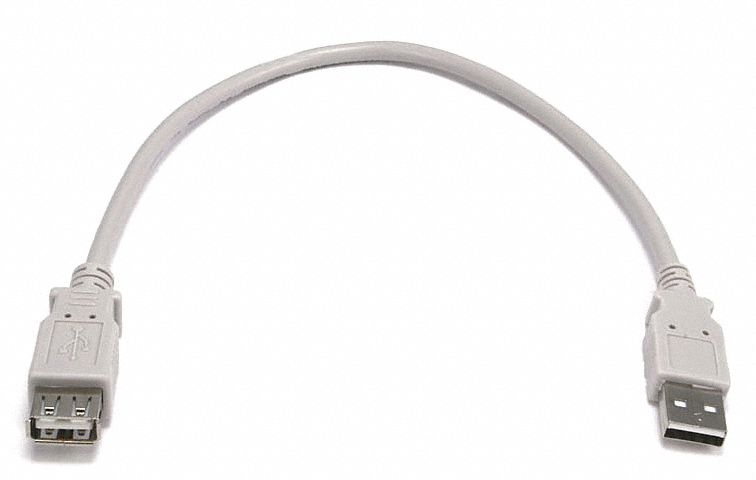 1 ft USB 2.0 Extension Cable, USB A Male to A Female, Beige - Grainger