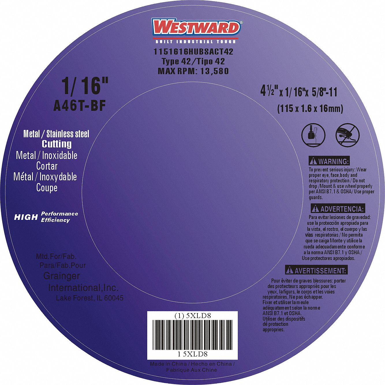 WESTWARD Type 27 Silicon Carbide Depressed Center Wheels 4 1 2 In 5 8