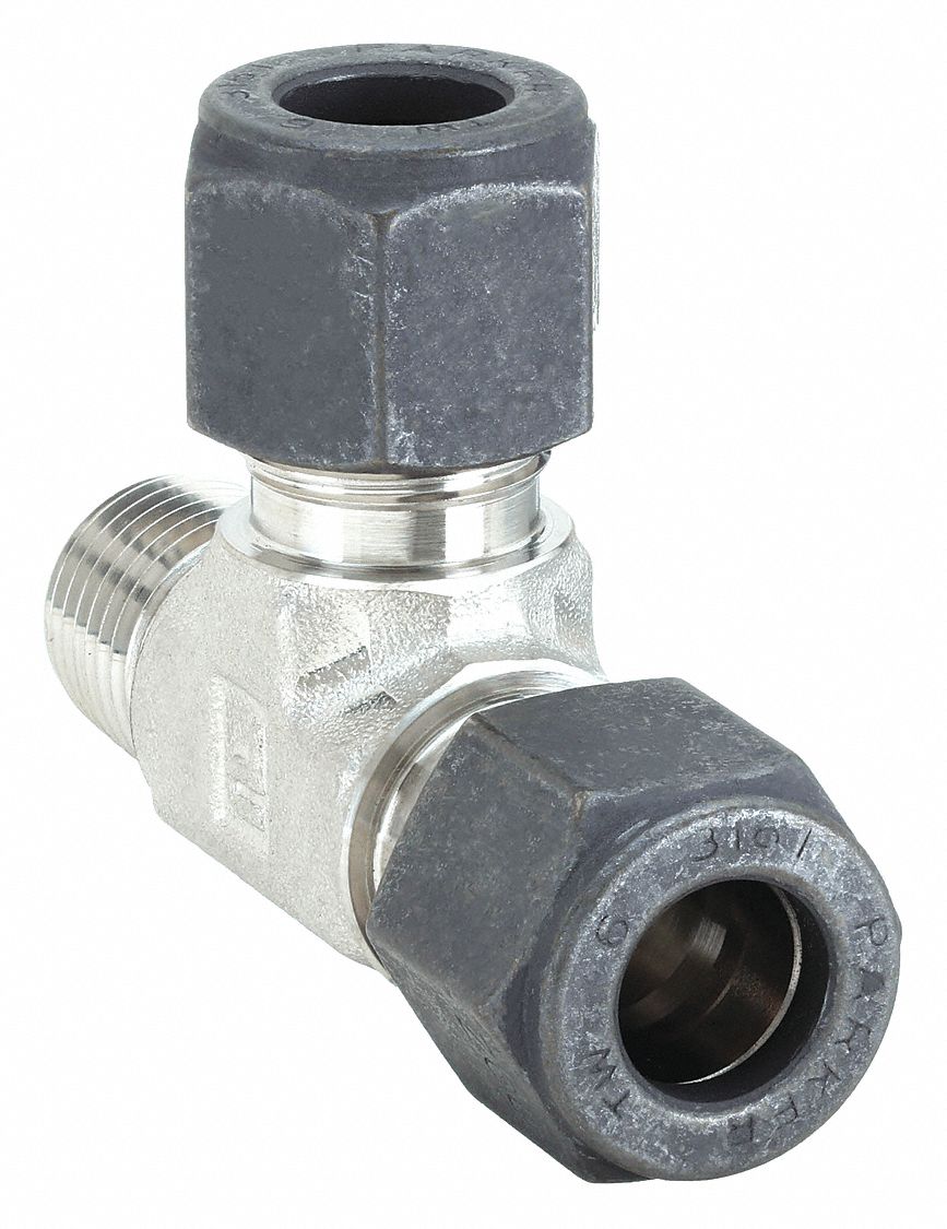 PARKER, 3/8 in OD 1/4 in Pipe x 3/8 in OD Fitting Size, Stainless Steel ...