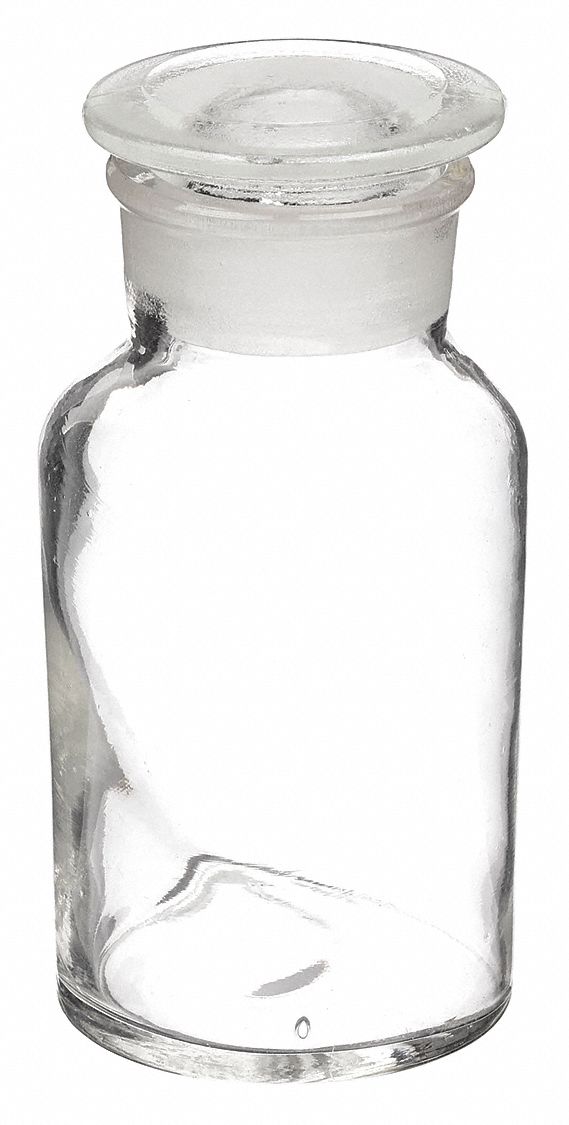 Wide Mouth Round Bottle, Reagent, Glass, 250mL, Clear, 6 PK - Grainger