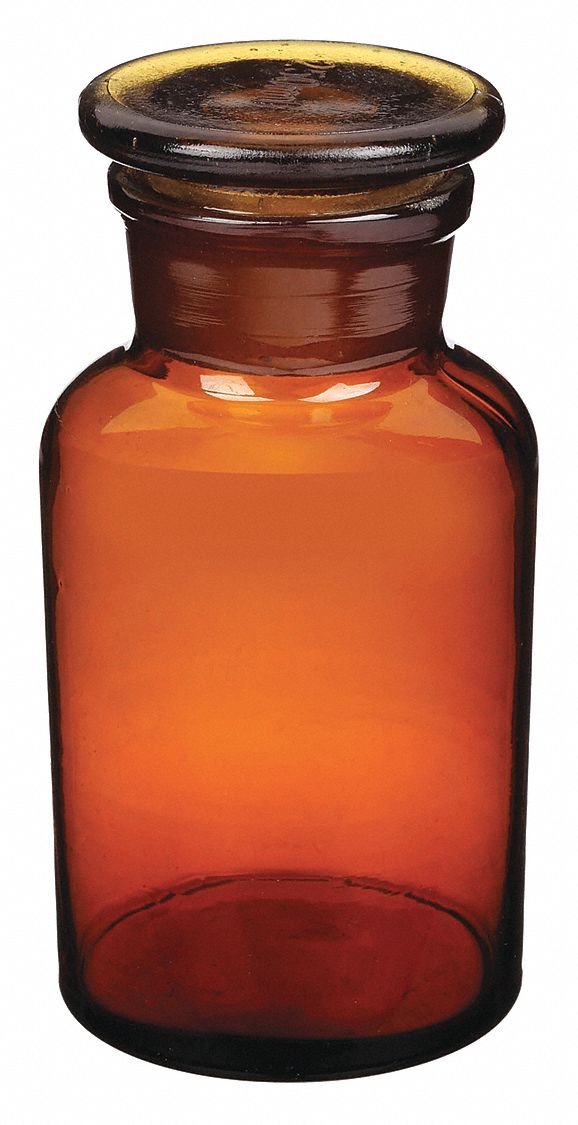 Wide Mouth Round Bottle, Reagent, Glass, 250mL, Amber, 6 PK - Grainger