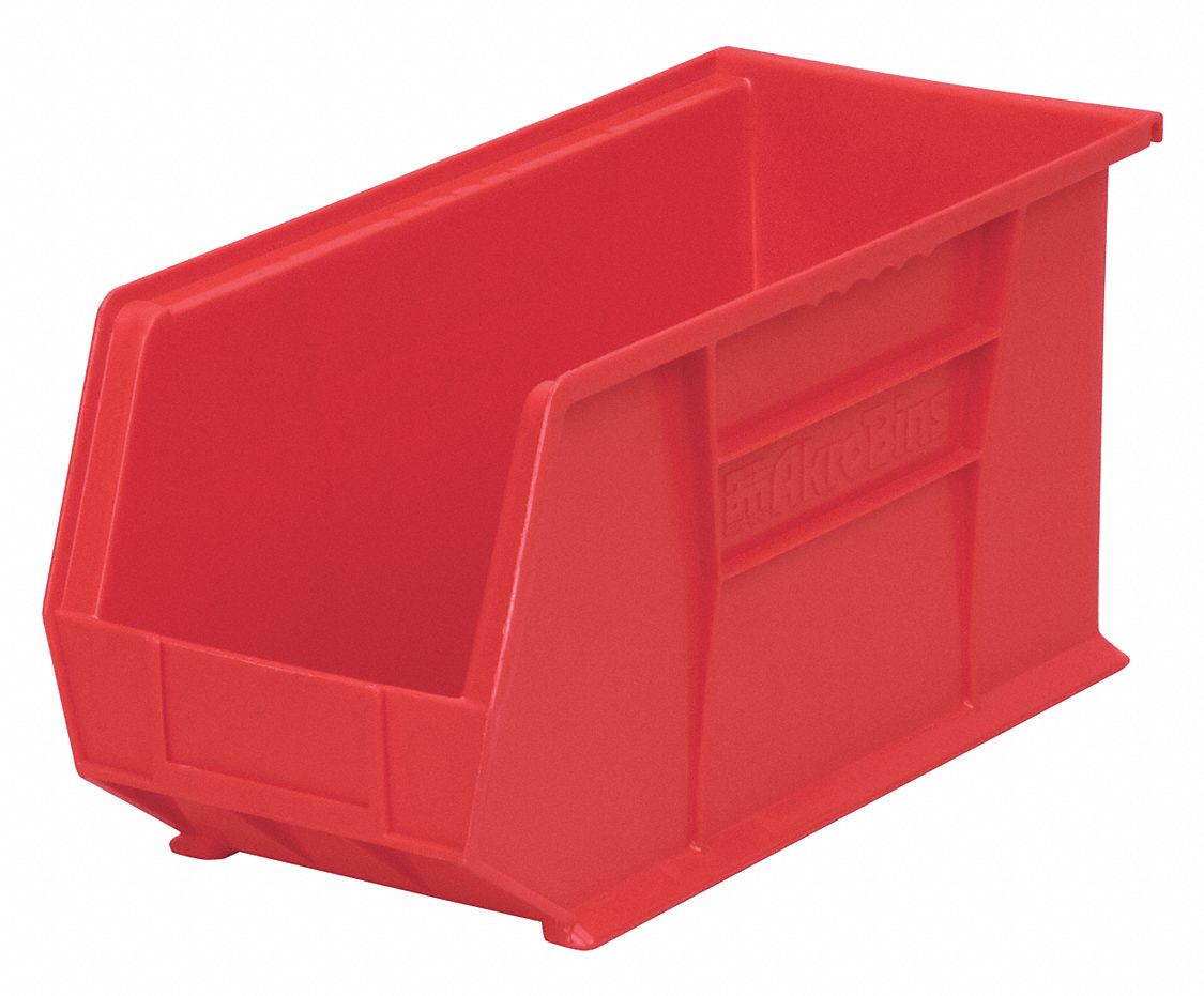 AKRO-MILS Hang and Stack Bin: 8 1/4 in x 18 in x 9 in, Red, Label ...