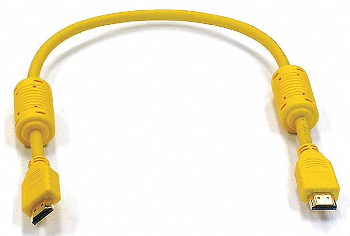HDMI Cable, Yellow, Length 1 ft 6 in, PVC Jacket Material, Connector ...
