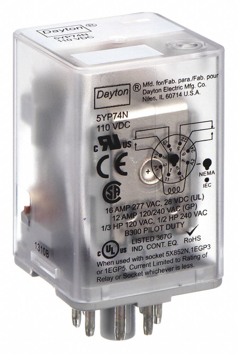 Power Relay DAYTON 3X744 24VAC 5PIN 24vac Relay