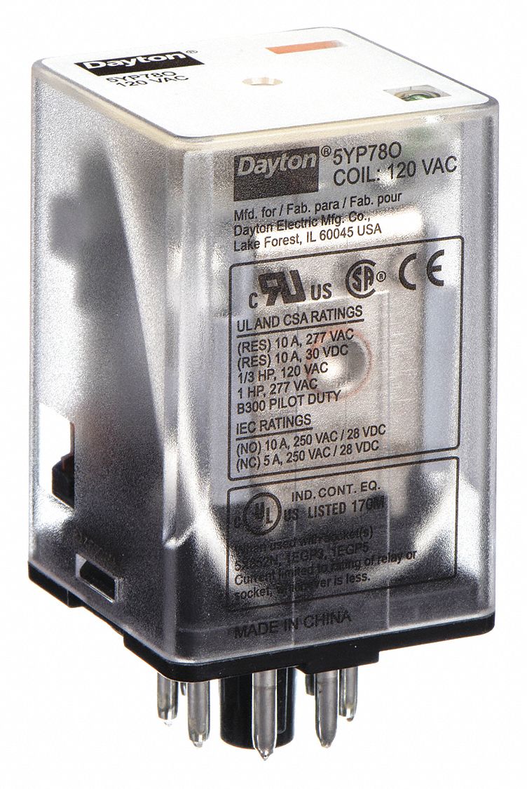 DAYTON, Socket Mounted, 10 A Current Rating, General Purpose Relay ...