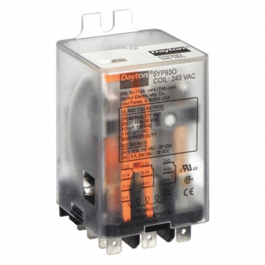 DAYTON, Surface (Side Flange) Mounted, 240V AC, Flange Mount Relay ...