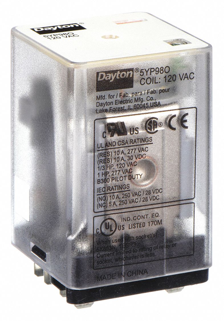 DAYTON, Socket Mounted, 10 A Current Rating, General Purpose Relay ...