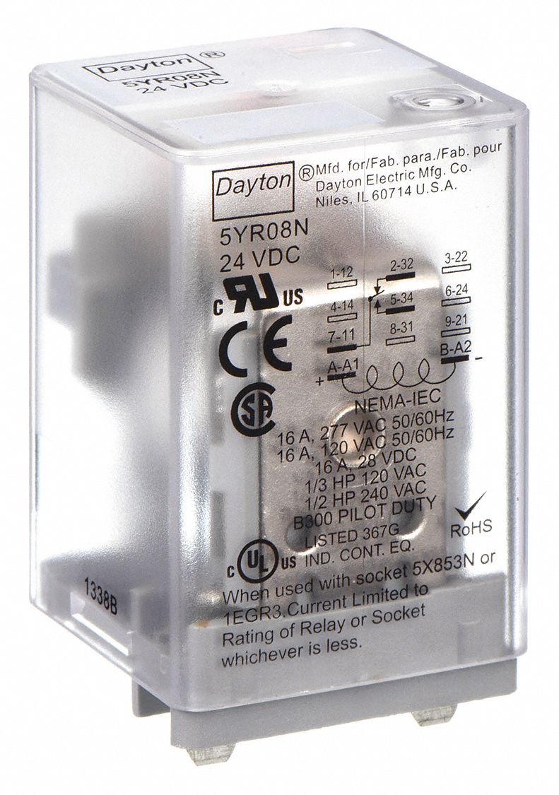 DAYTON, Socket Mounted, 24V DC, General Purpose Relay - 5YR08|5YR08 ...