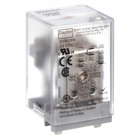 DAYTON, Socket Mounted, 24V DC, General Purpose Relay - 5YR08|5YR08 - Grainger