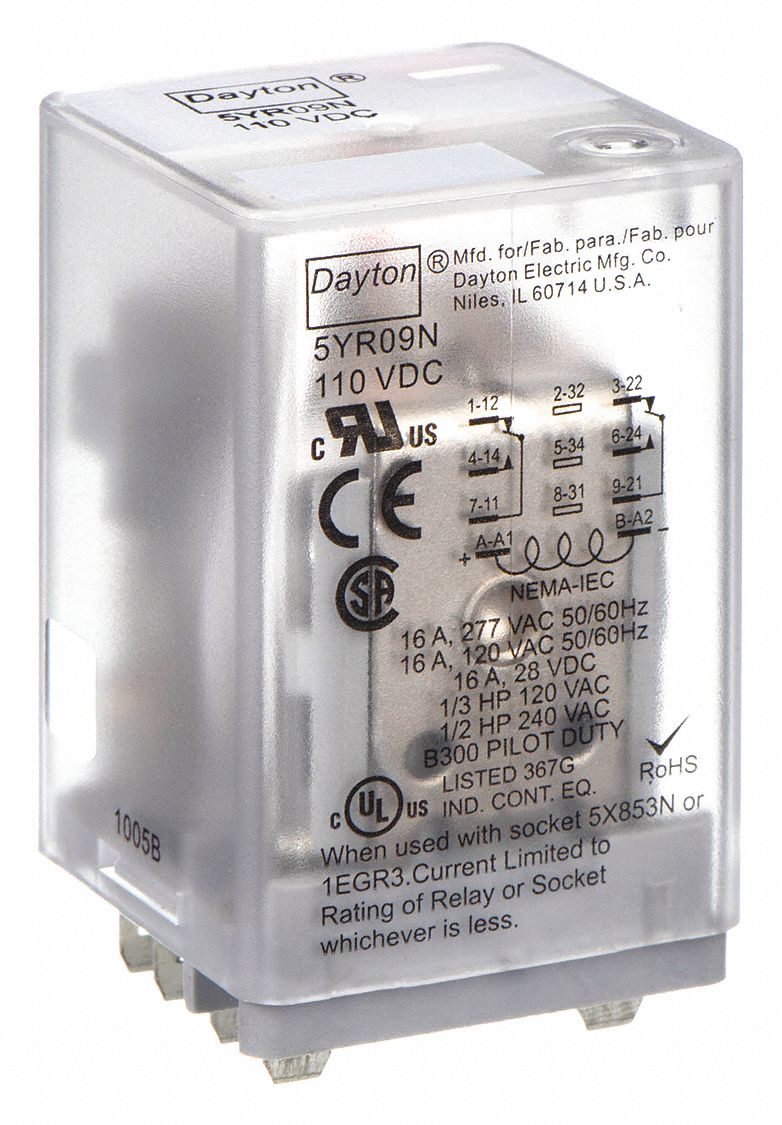 DAYTON, Socket Mounted, 10 A Current Rating, General Purpose Relay ...