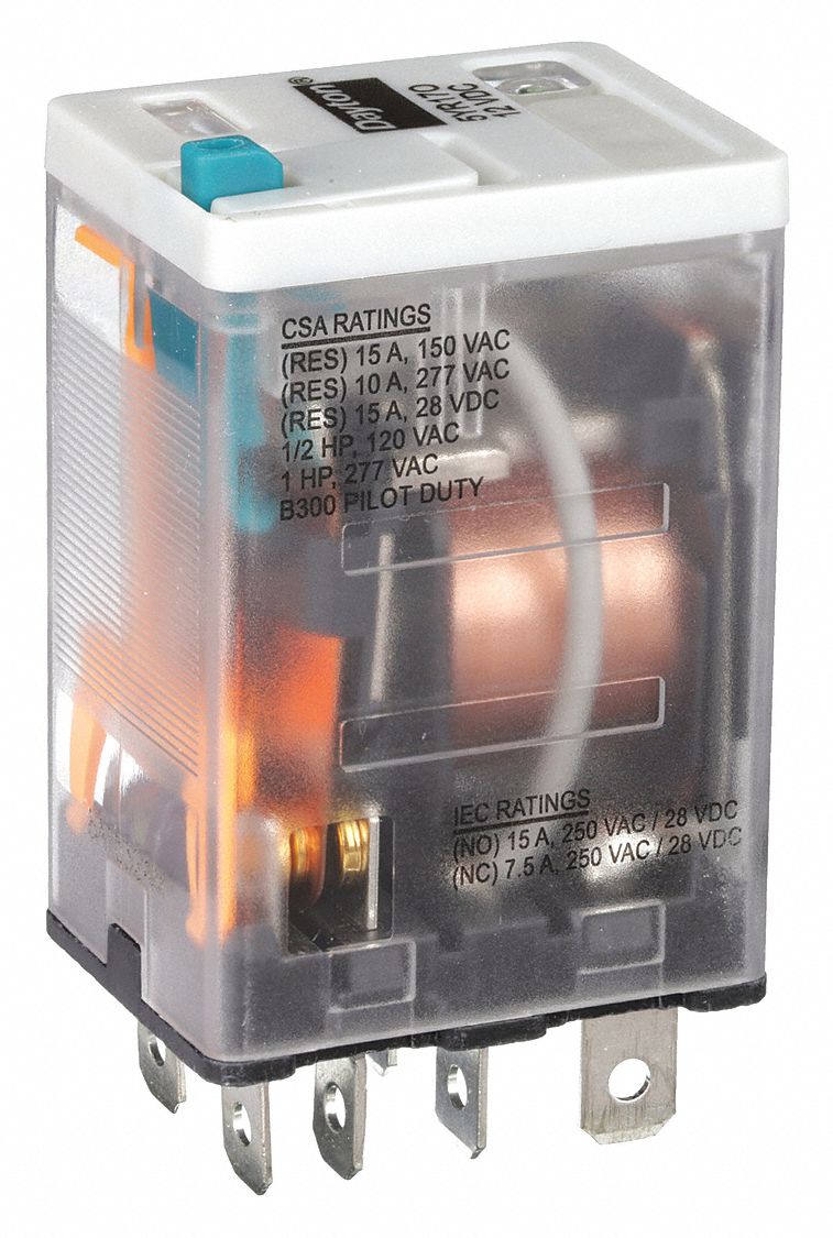 General Purpose Relay, 12V DC Coil Volts, 15A @ 240V AC Contact Rating - Relay - Grainger