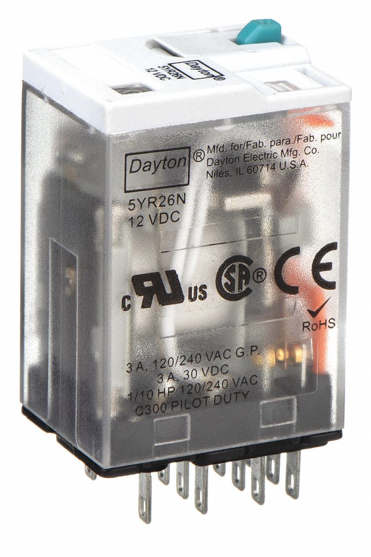 DAYTON, Socket Mounted, 12V DC, General Purpose Relay - 5YR26|5YR26 ...