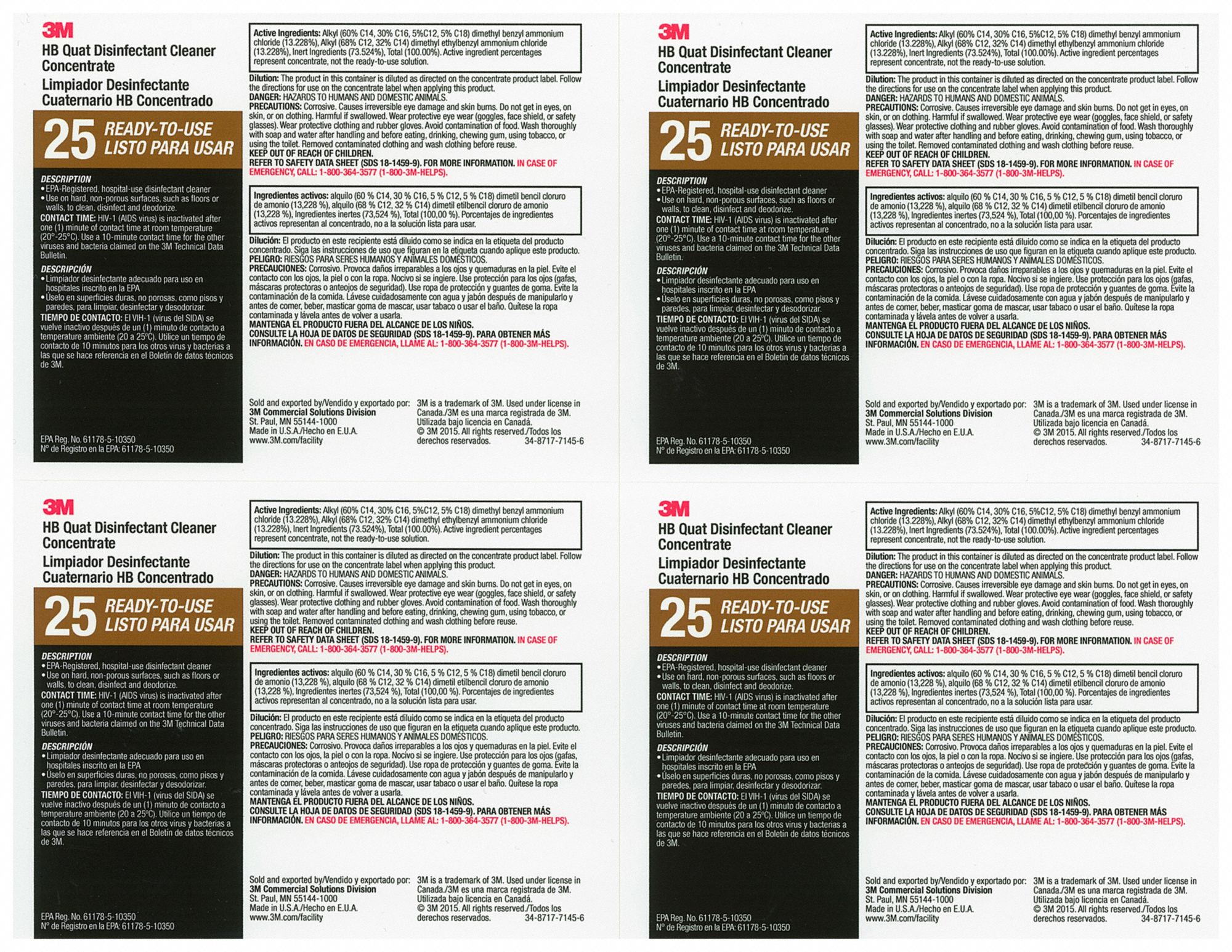 TOLCO Secondary Bottle Label: 11 in Ht, 8 1/2 in Wd, 3M HB Quat ...