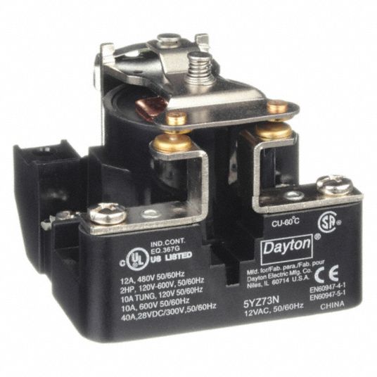 DAYTON, Surface Mounted, 12V AC, Open Power Relay - 5YZ73|5YZ73 - Grainger