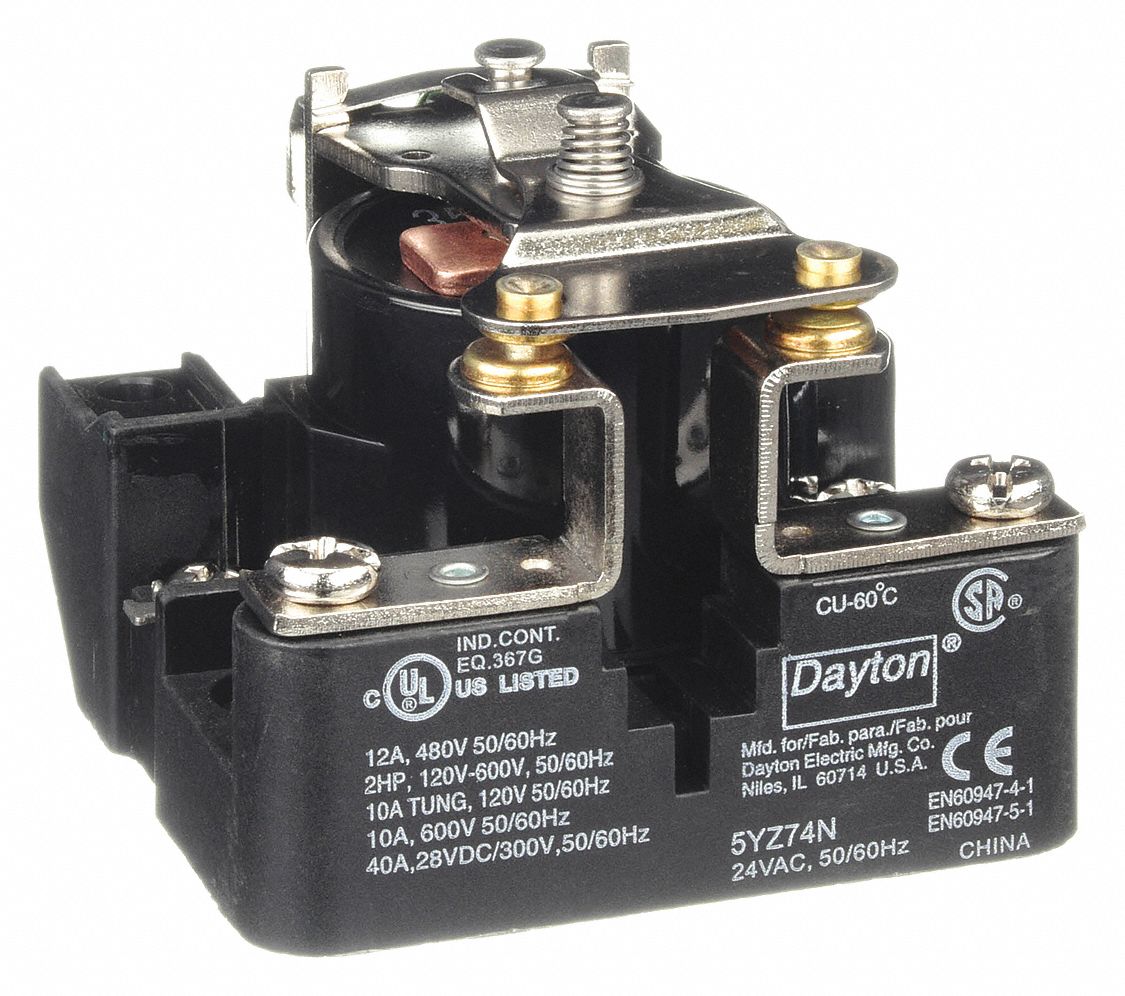 DAYTON, Surface Mounted, 24V AC, Open Power Relay - 5YZ74|5YZ74 - Grainger