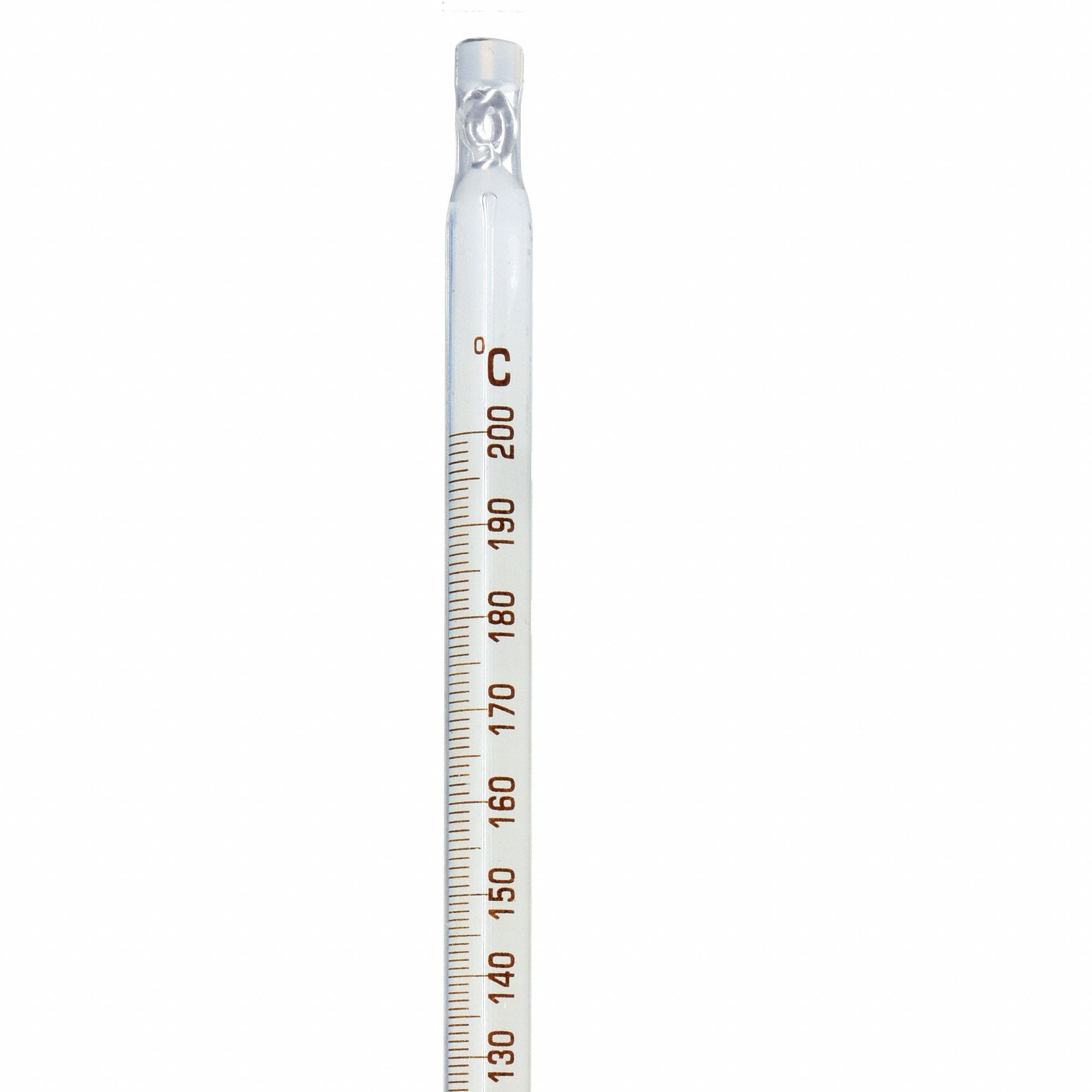 THERMCO Liquid In Glass Thermometer, Safety Coated: 180 mm Lg. x 180 mm ...