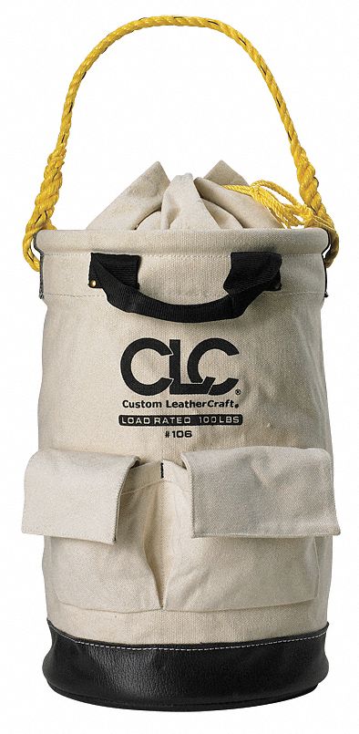 Utility Bucket, White, Canvas w/Leather Bottom - Grainger